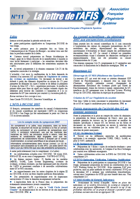 La Lettre AFIS, édition #11 - AFIS